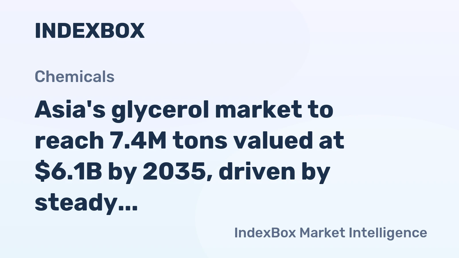 Asia's glycerol market to reach 7.4M tons valued at $6.1B by 2035, driven by steady consumption growth.