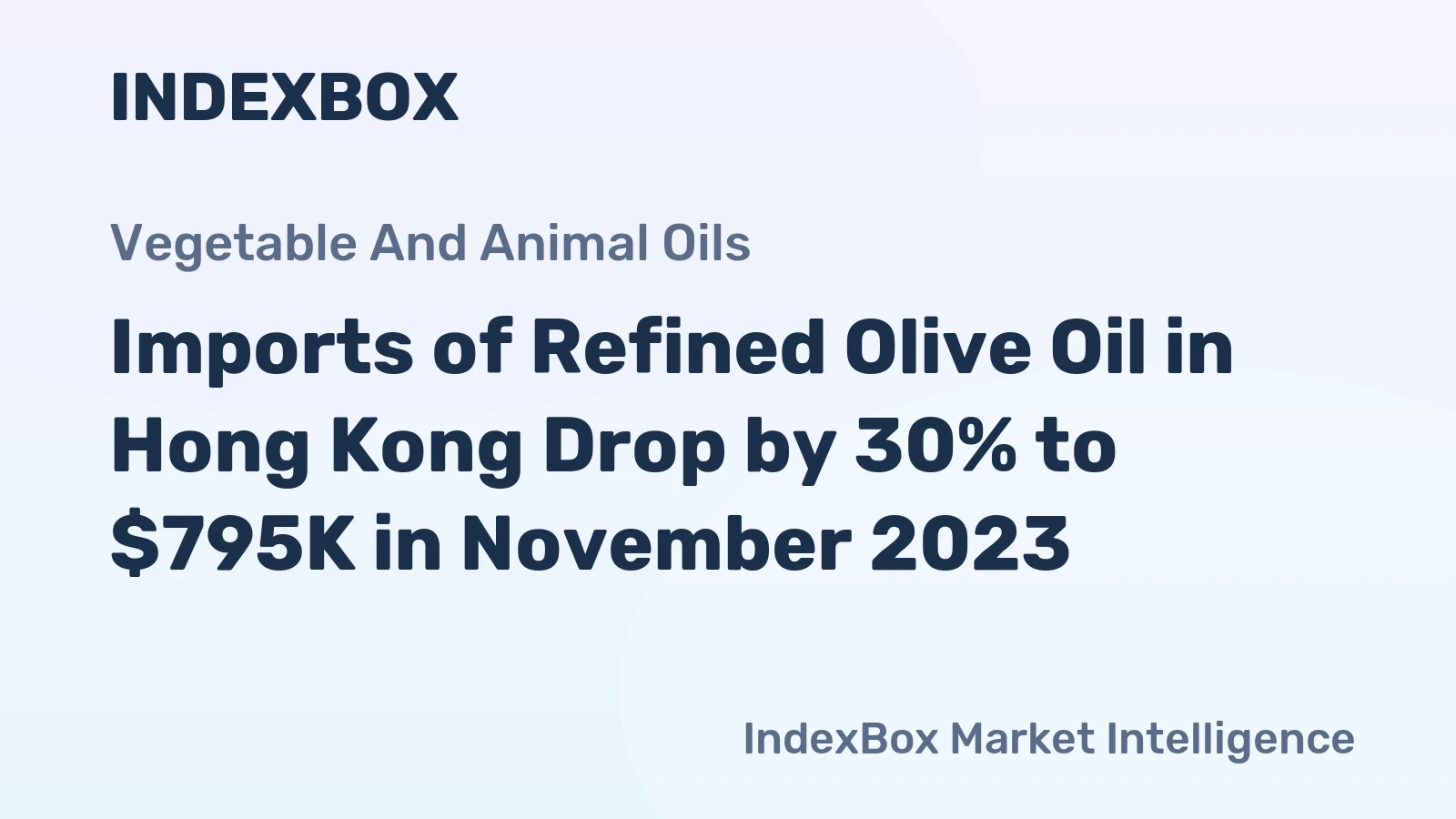 Imports of Refined Olive Oil in Hong Kong Drop by 30% to $795K in November 2023