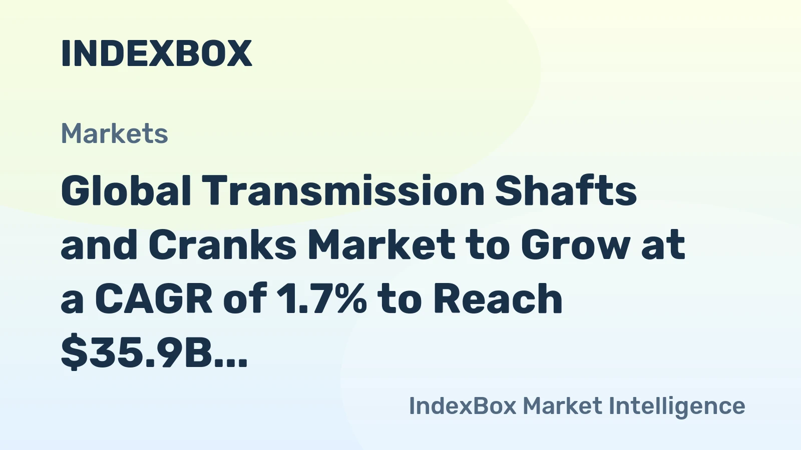 Global Transmission Shafts and Cranks Market to Grow at a CAGR of 1.7% to Reach $35.9B by 2035
