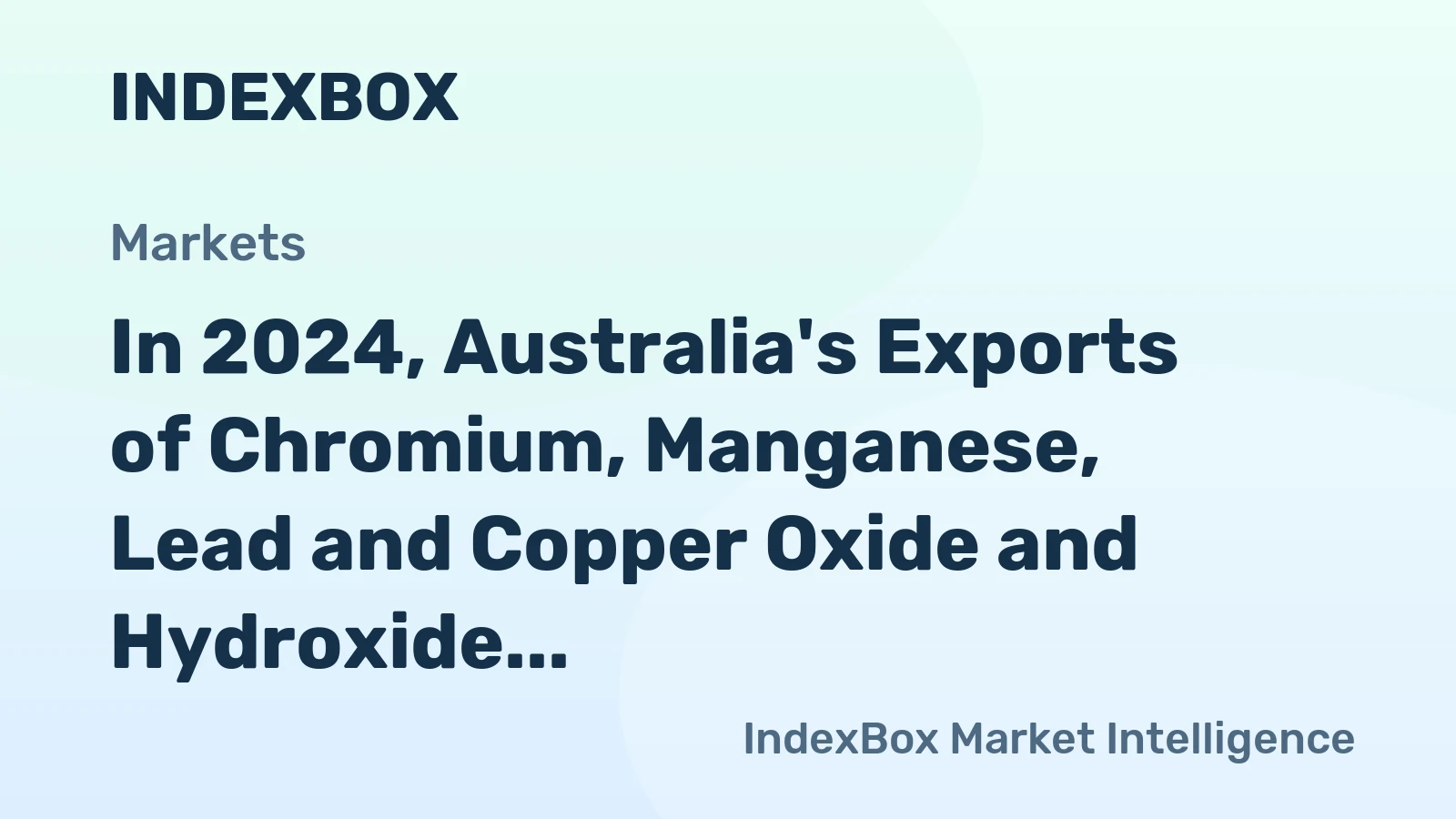In 2024, Australia's Exports of Chromium, Manganese, Lead and Copper Oxide and Hydroxide Plummet to $50 Million.