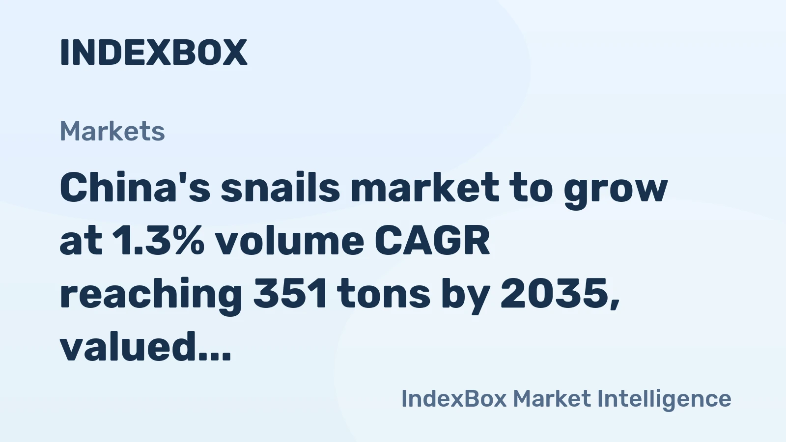 China's snails market to grow at 1.3% volume CAGR reaching 351 tons by 2035, valued at $1.3M
