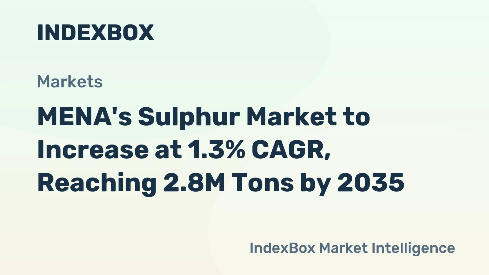 MENA's Sulphur Market to Increase at 1.3% CAGR, Reaching 2.8M Tons by 2035