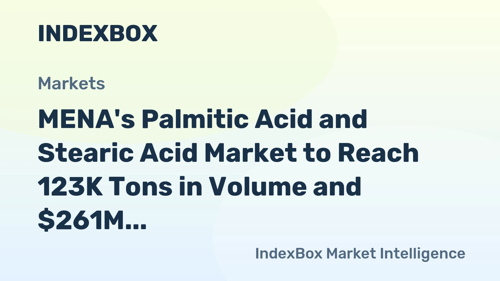 MENA's Palmitic Acid and Stearic Acid Market to Reach 123K Tons in Volume and $261M in Value by 2035