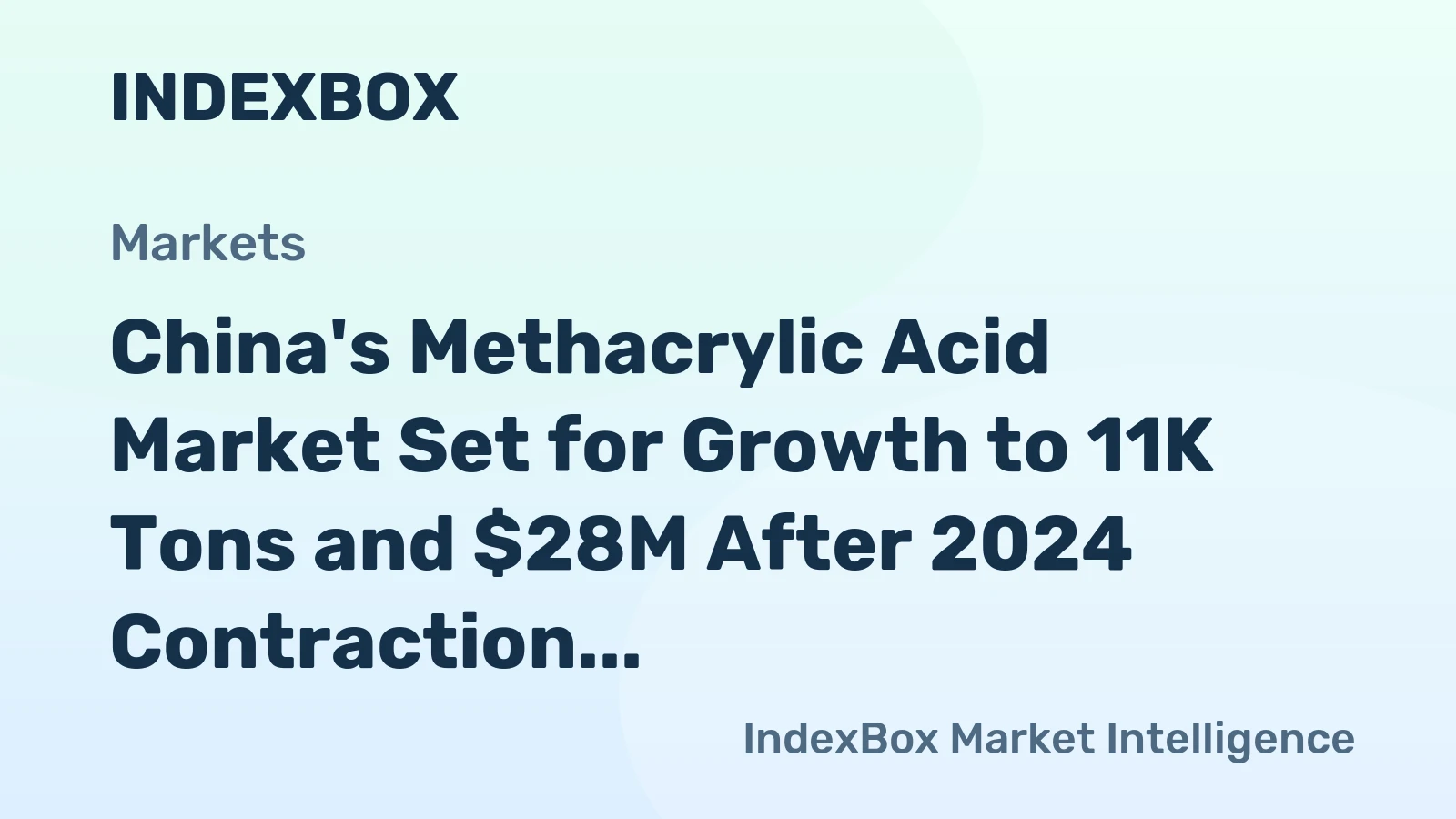 China's Methacrylic Acid Market Set for Growth to 11K Tons and $28M After 2024 Contraction