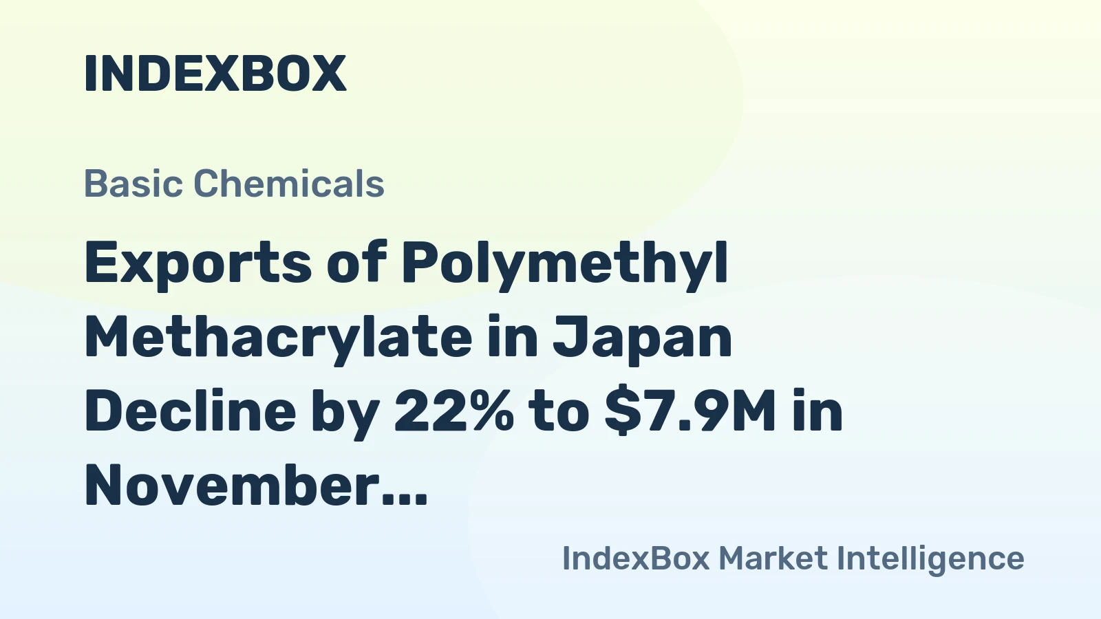 Exports of Polymethyl Methacrylate in Japan Decline by 22% to $7.9M in November 2023