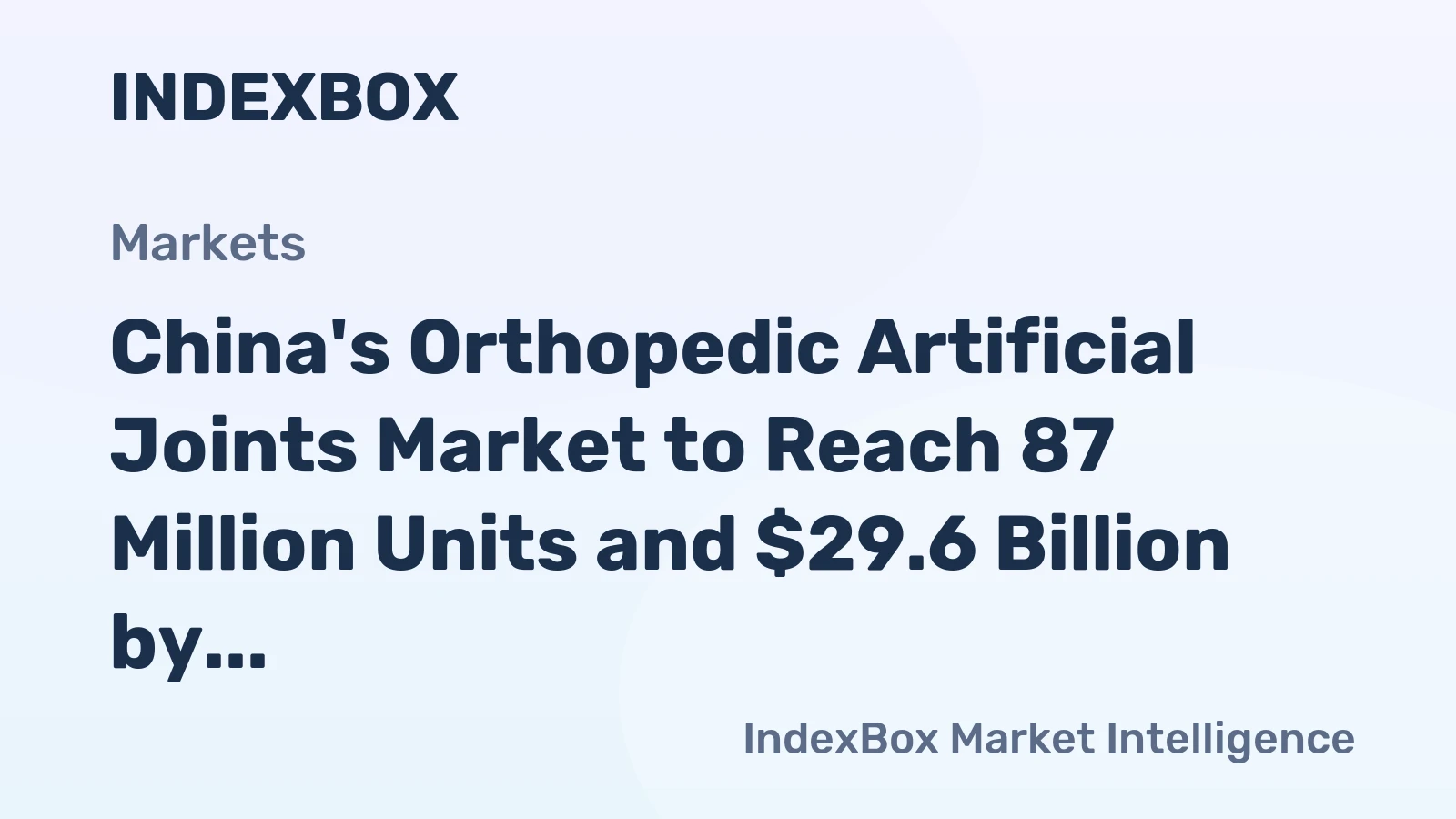 China's Orthopedic Artificial Joints Market to Reach 87 Million Units and $29.6 Billion by 2035