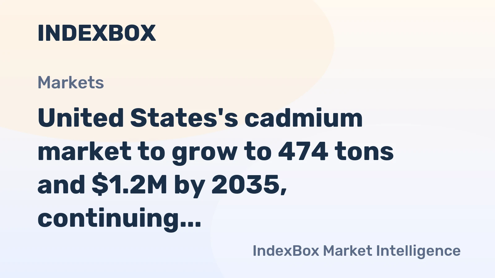 United States's cadmium market to grow to 474 tons and $1.2M by 2035, continuing an upward trend.