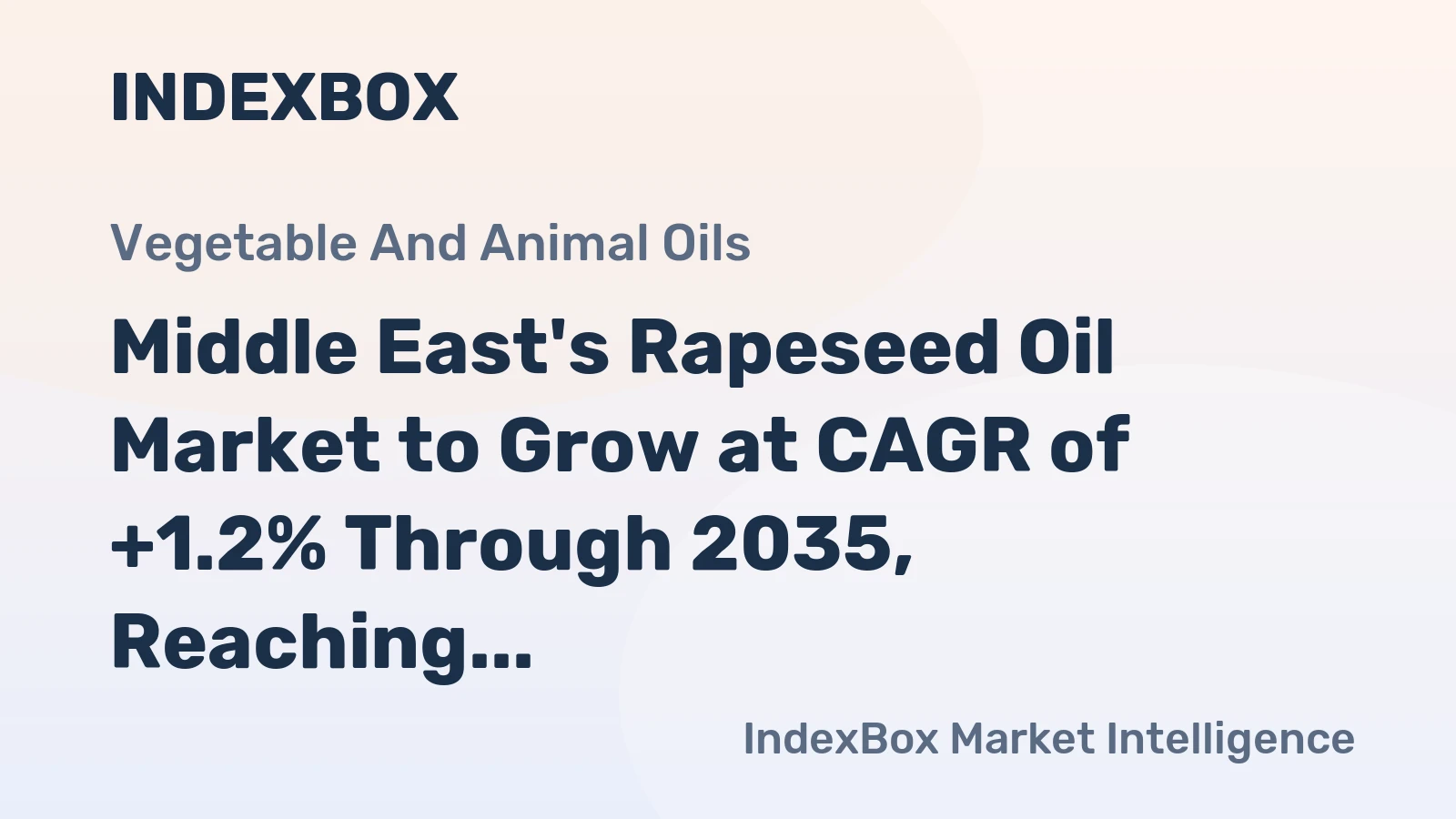 Middle East's Rapeseed Oil Market to Grow at CAGR of +1.2% Through 2035, Reaching $1B in Value