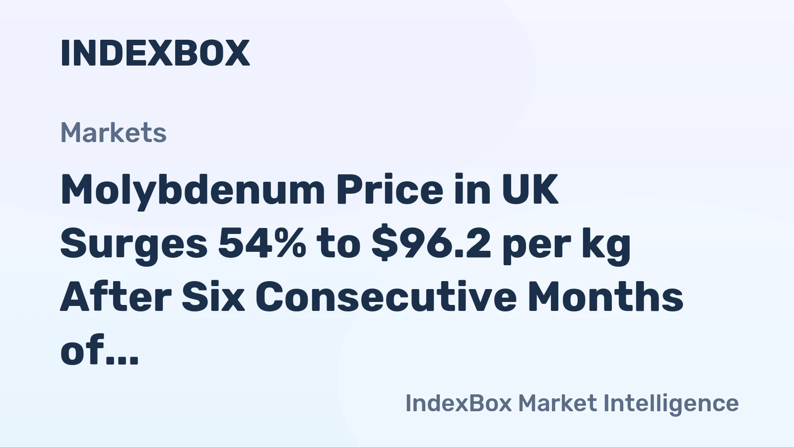 Molybdenum Price in UK Surges 54% to $96.2 per kg After Six Consecutive Months of Increase