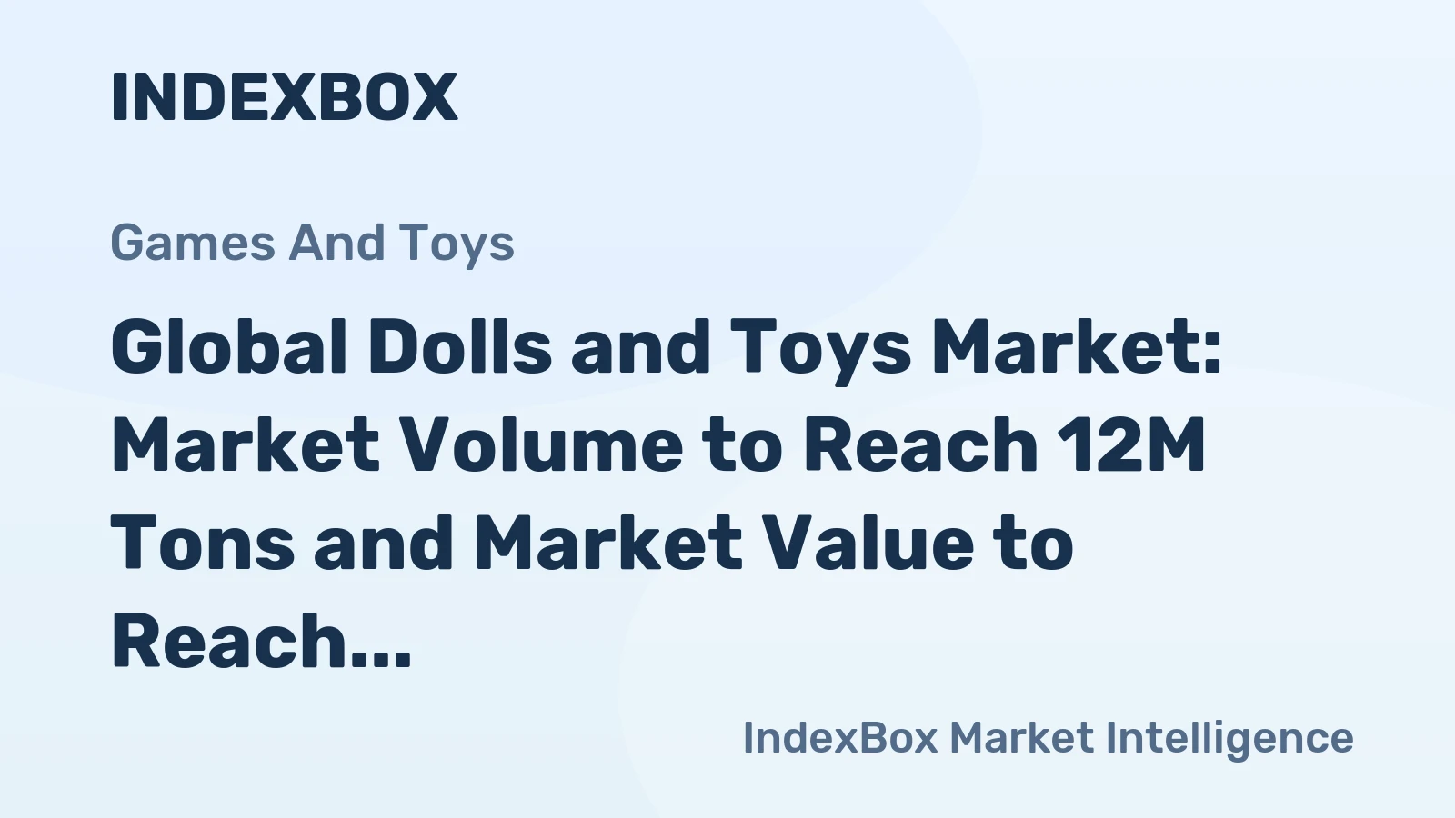 Global Dolls and Toys Market: Market Volume to Reach 12M Tons and Market Value to Reach $140.9B by 2030