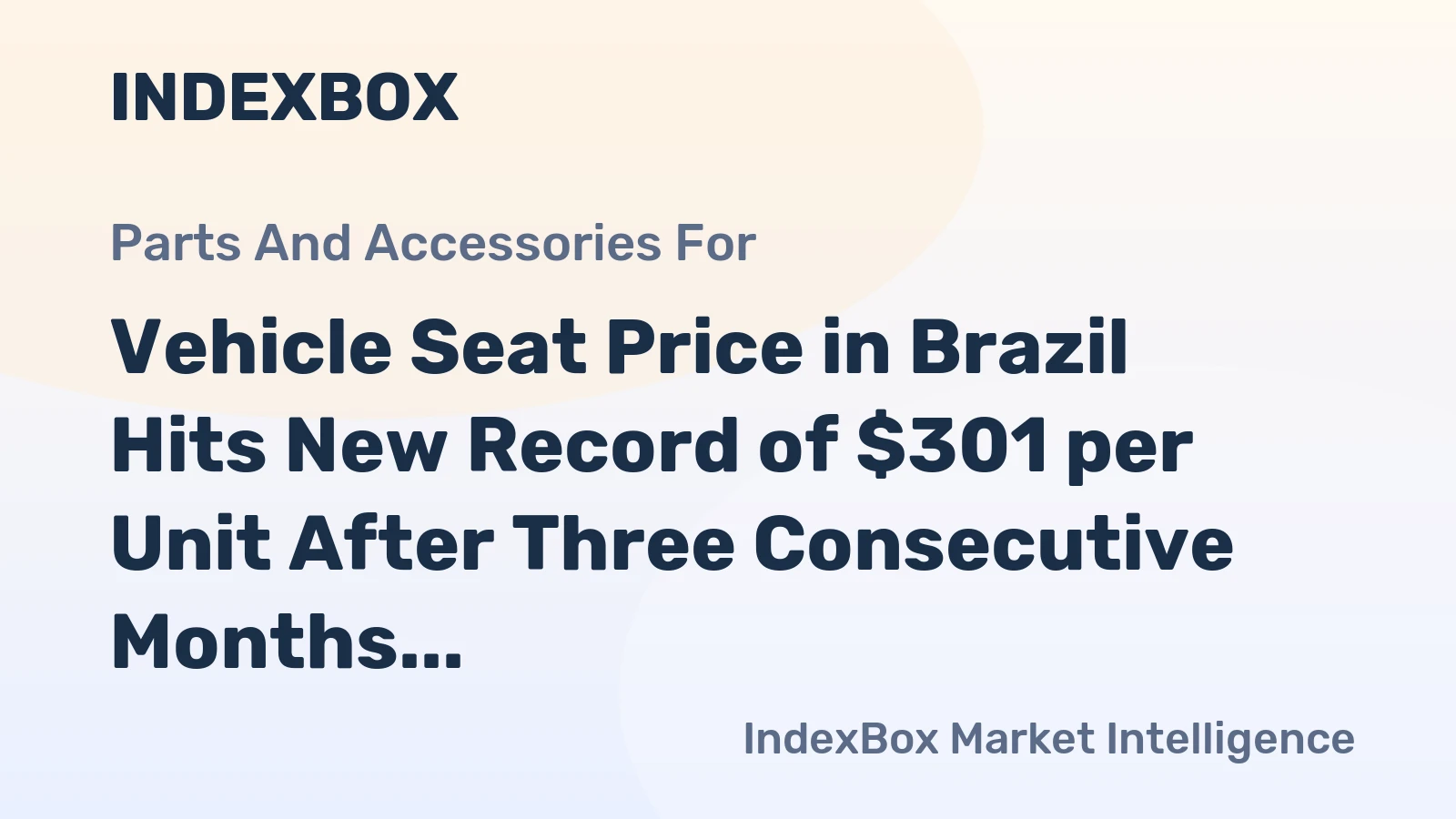 Vehicle Seat Price in Brazil Hits New Record of $301 per Unit After Three Consecutive Months of Increase