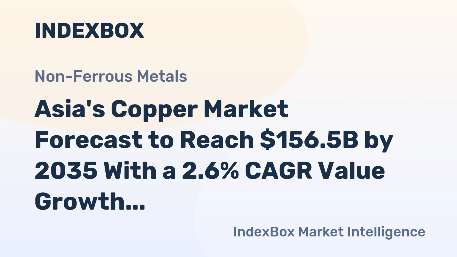 Asia's Copper Market Forecast to Reach $156.5B by 2035 With a 2.6% CAGR Value Growth
