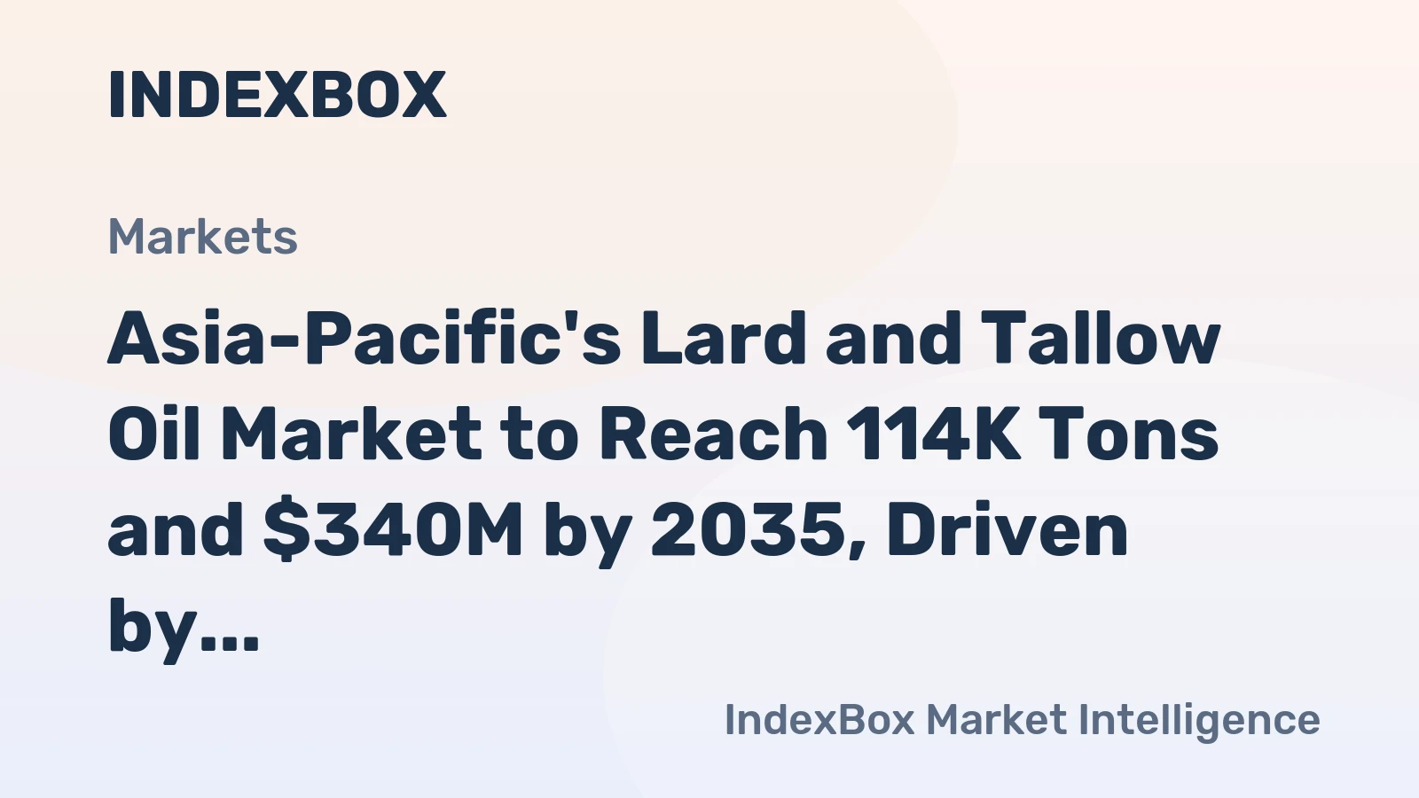 Asia-Pacific's Lard and Tallow Oil Market to Reach 114K Tons and $340M by 2035, Driven by Increasing Demand