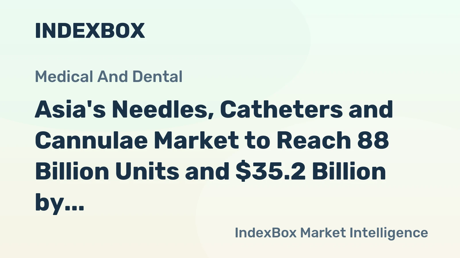 Asia's Needles, Catheters and Cannulae Market to Reach 88 Billion Units and $35.2 Billion by 2035