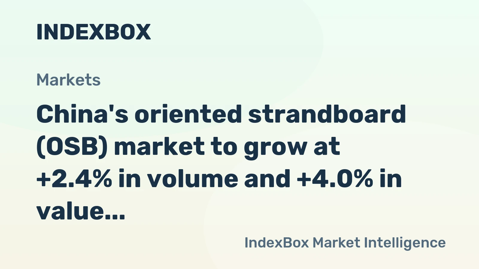 China's oriented strandboard (OSB) market to grow at +2.4% in volume and +4.0% in value, reaching 12M cubic meters and $3.6B by 2035.