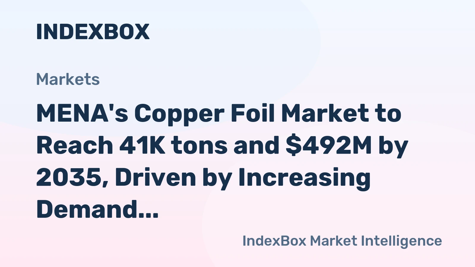 MENA's Copper Foil Market to Reach 41K tons and $492M by 2035, Driven by Increasing Demand