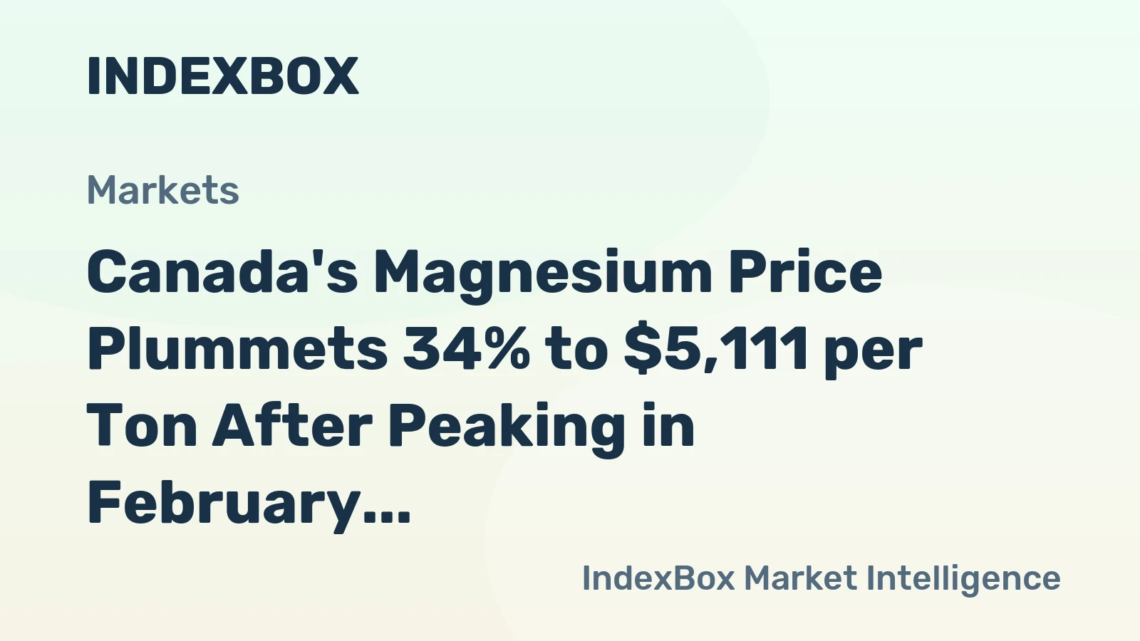 Canada's Magnesium Price Plummets 34% to $5,111 per Ton After Peaking in February