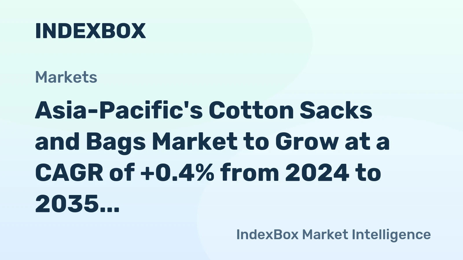 Asia-Pacific's Cotton Sacks and Bags Market to Grow at a CAGR of +0.4% from 2024 to 2035