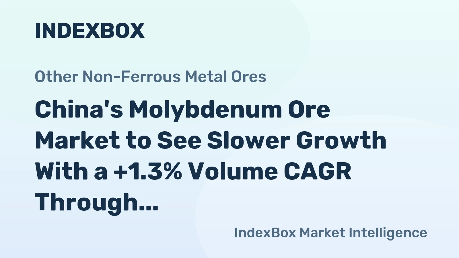 China's Molybdenum Ore Market to See Slower Growth With a +1.3% Volume CAGR Through 2035