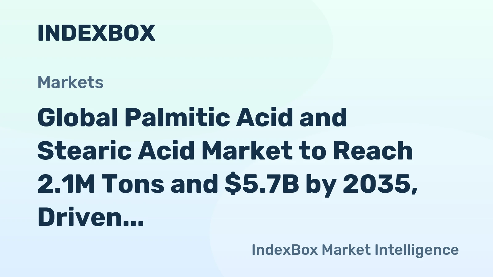 Global Palmitic Acid and Stearic Acid Market to Reach 2.1M Tons and $5.7B by 2035, Driven by Increasing Demand Worldwide