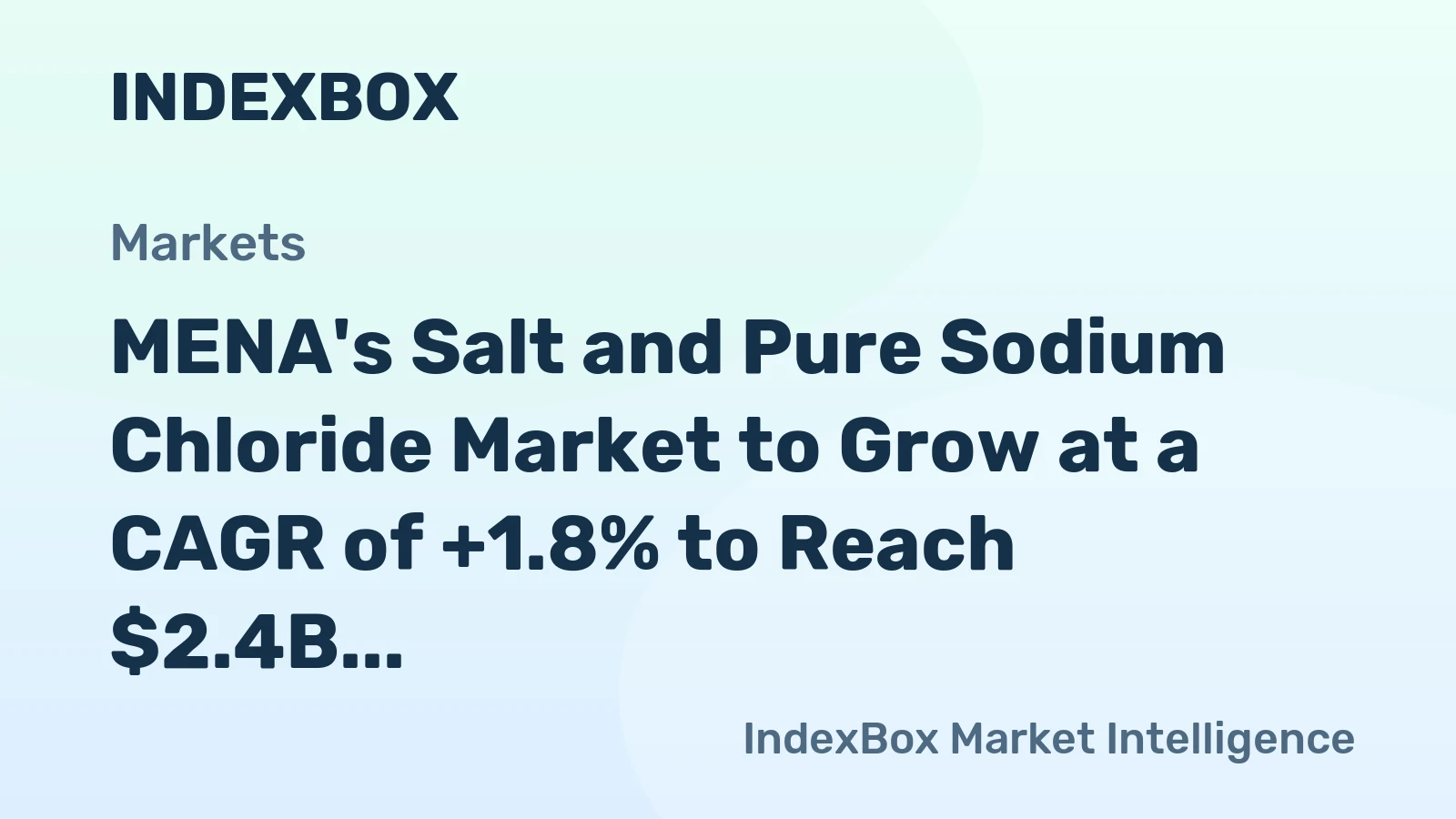 MENA's Salt and Pure Sodium Chloride Market to Grow at a CAGR of +1.8% to Reach $2.4B by 2035