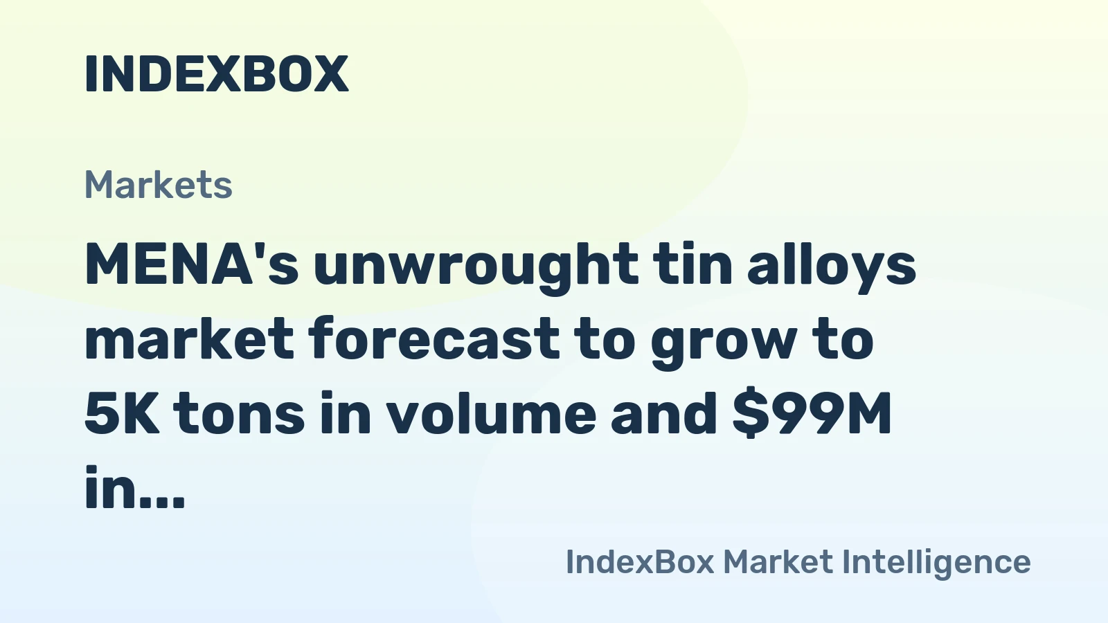 MENA's unwrought tin alloys market forecast to grow to 5K tons in volume and $99M in value by 2035.