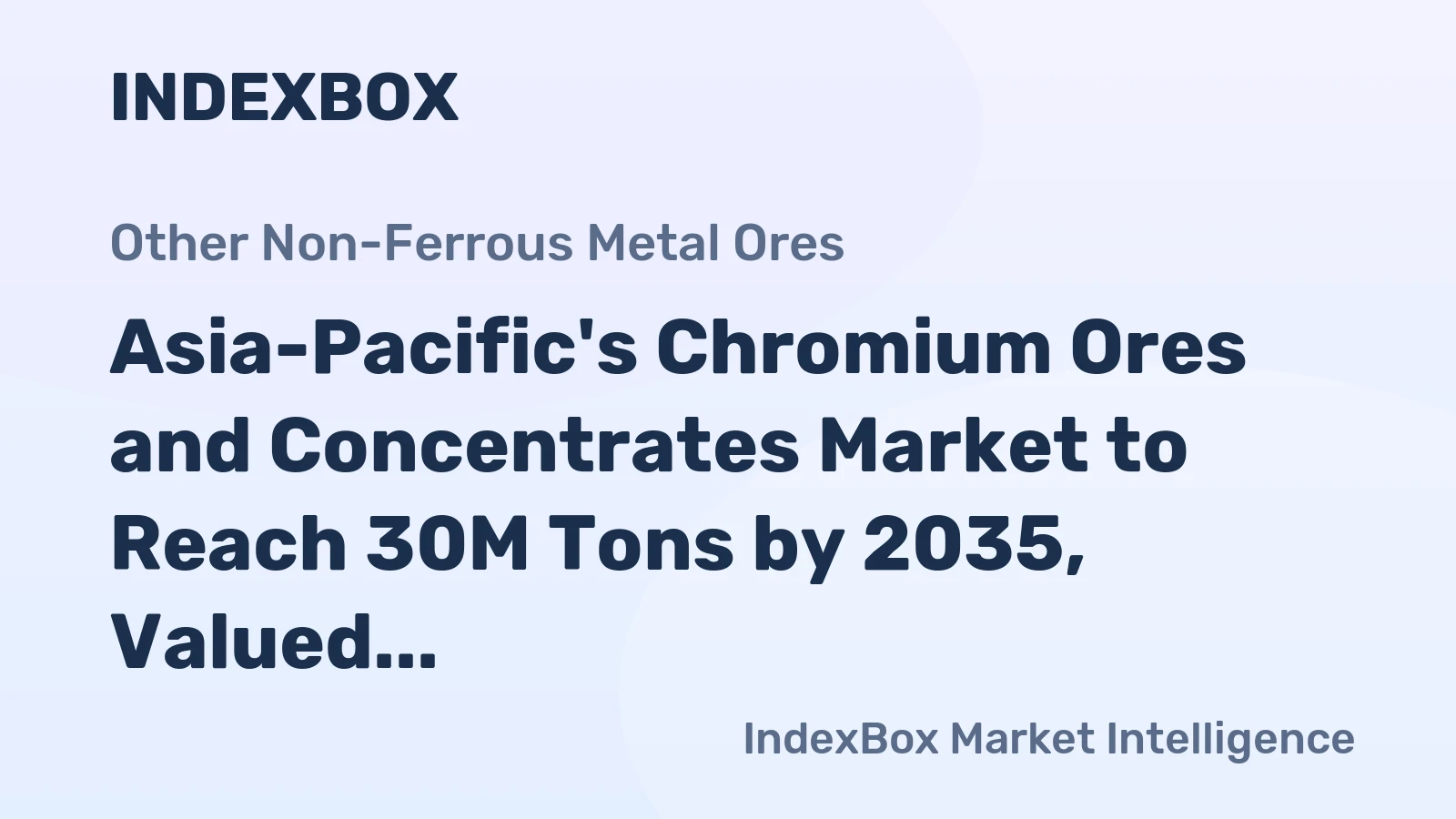 Asia-Pacific's Chromium Ores and Concentrates Market to Reach 30M Tons by 2035, Valued at $9.4B