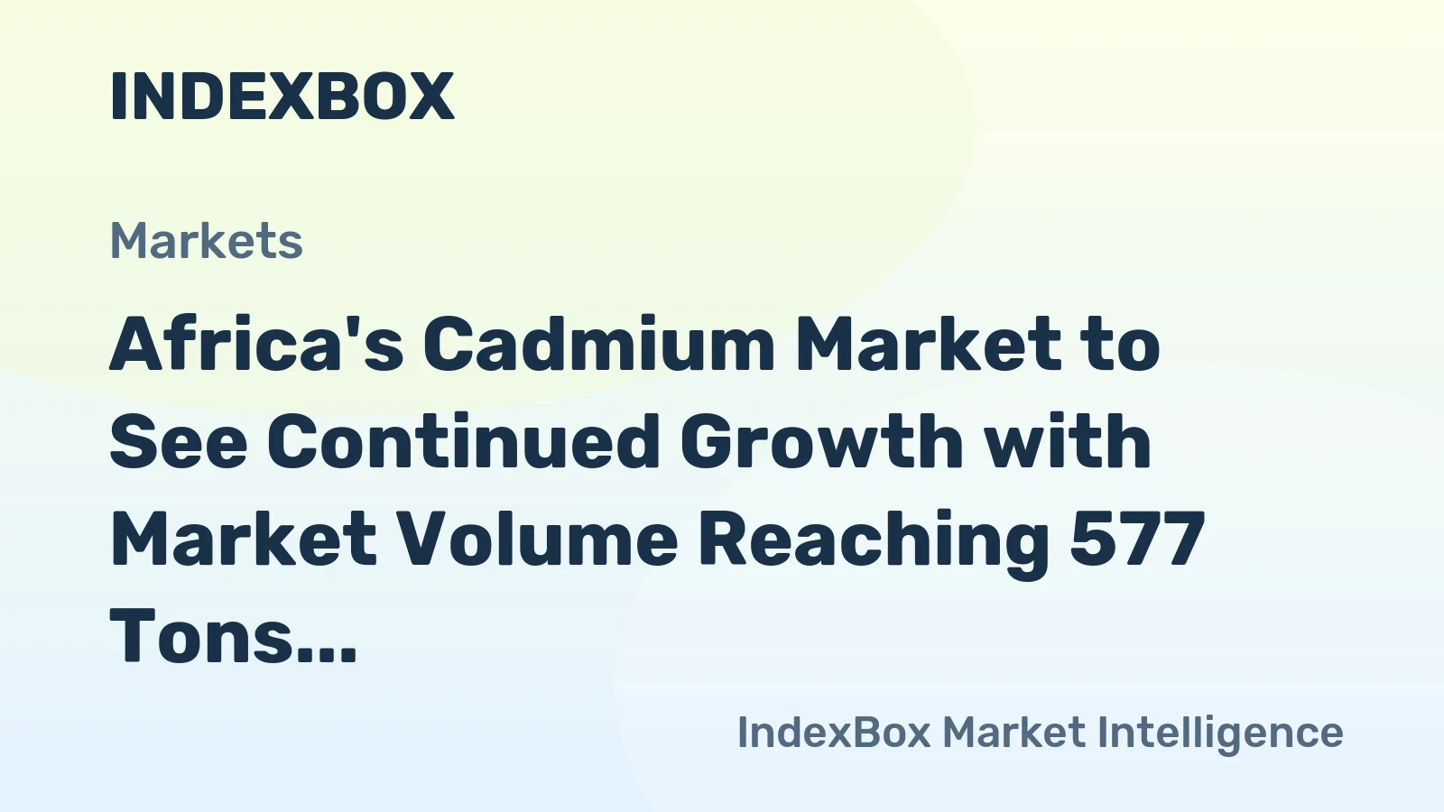 Africa's Cadmium Market to See Continued Growth with Market Volume Reaching 577 Tons and Market Value of $1.9M by 2035