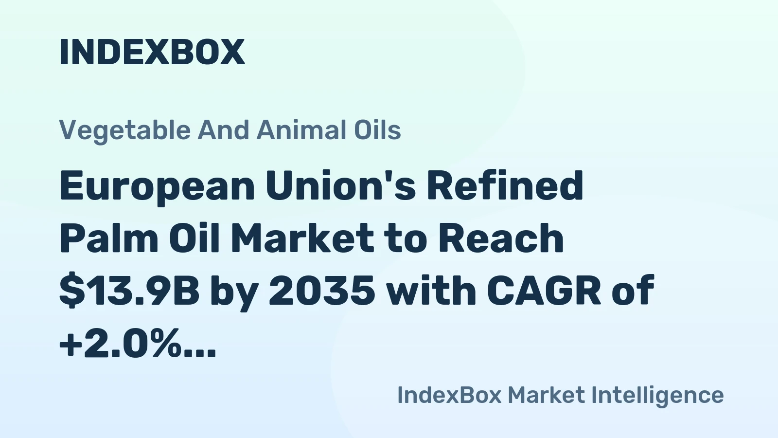 European Union's Refined Palm Oil Market to Reach $13.9B by 2035 with CAGR of +2.0% in Volume and +3.2% in Value