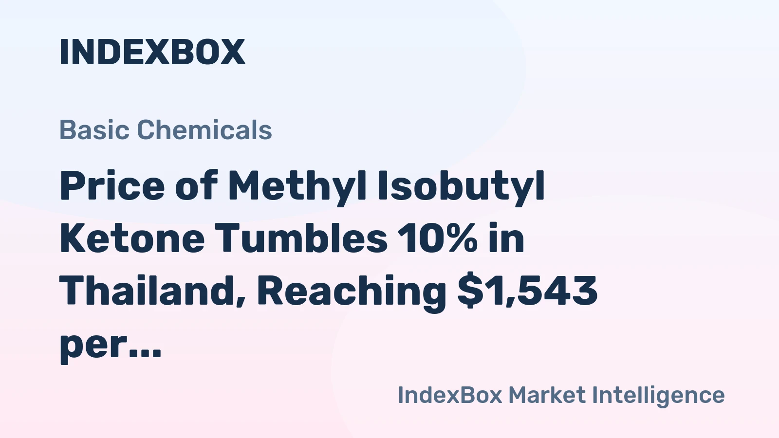 Price of Methyl Isobutyl Ketone Tumbles 10% in Thailand, Reaching $1,543 per Ton on Average