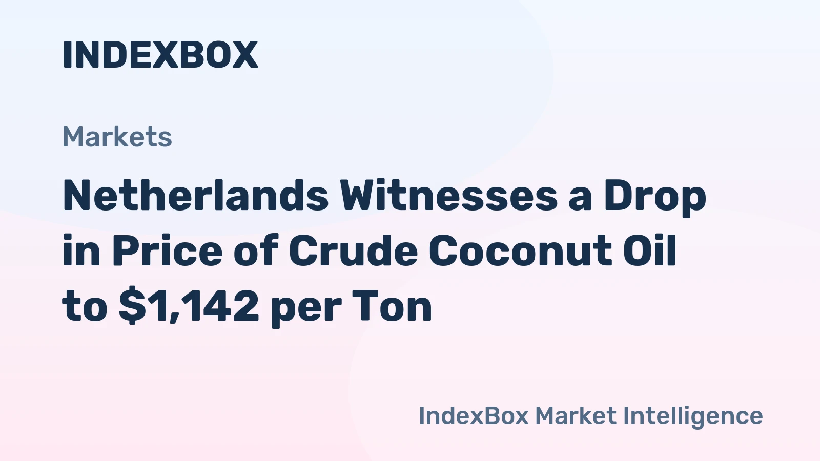 Netherlands Witnesses a Drop in Price of Crude Coconut Oil to $1,142 per Ton