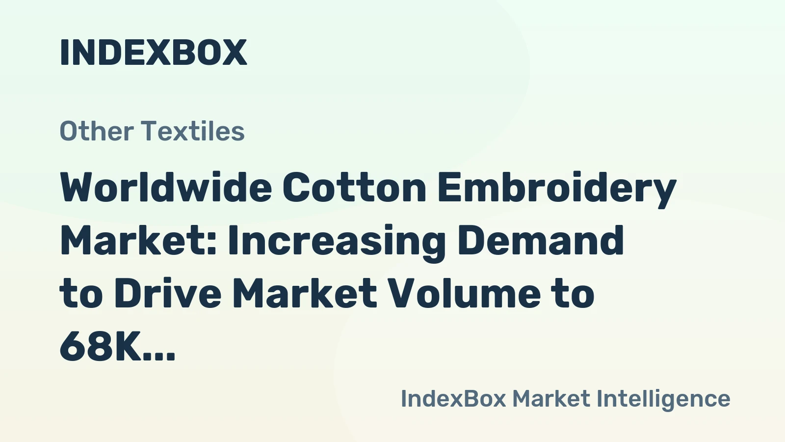 Worldwide Cotton Embroidery Market: Increasing Demand to Drive Market Volume to 68K Tons and Market Value to $2.1B by 2035