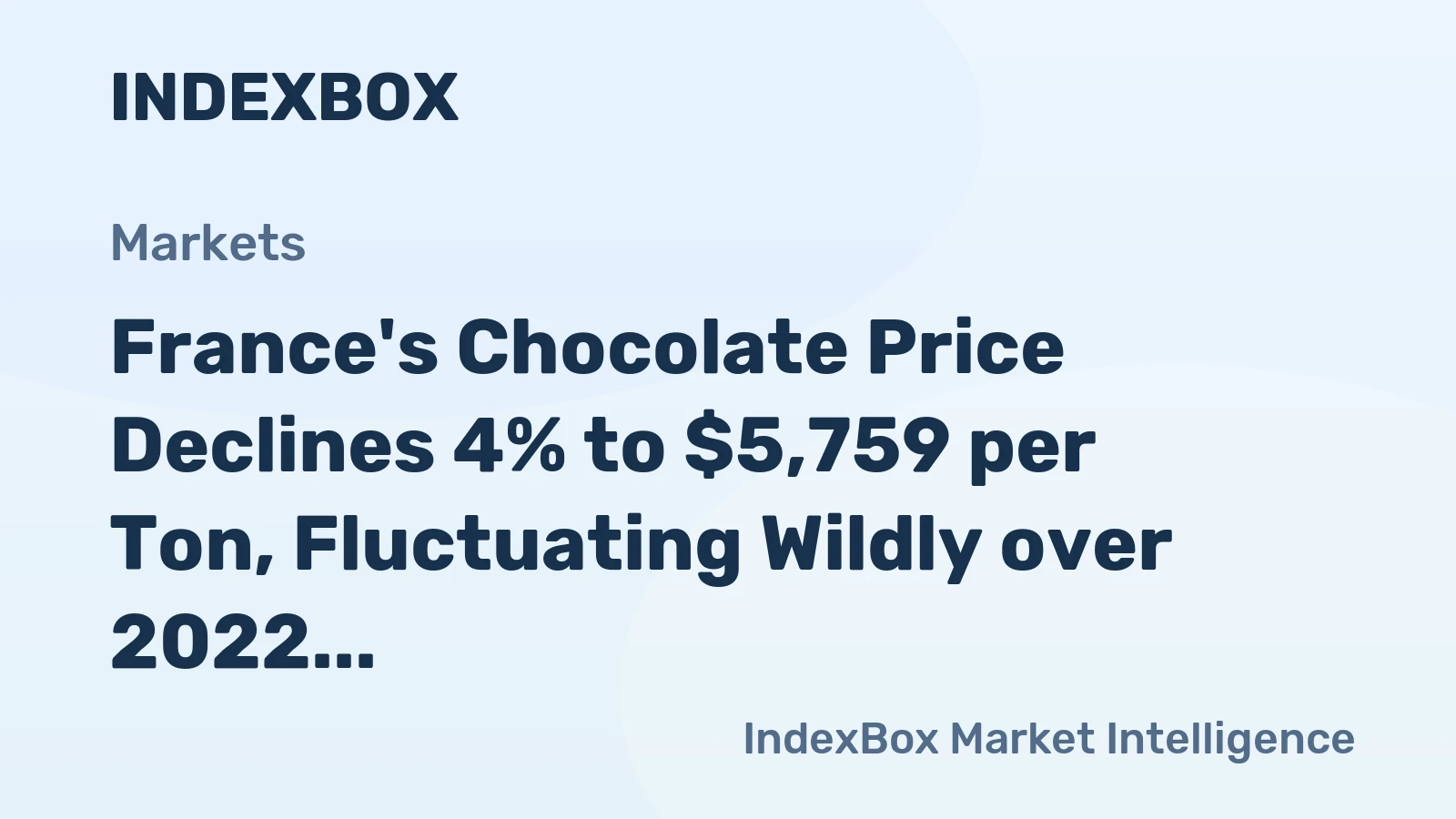 France's Chocolate Price Declines 4% to $5,759 per Ton, Fluctuating Wildly over 2022