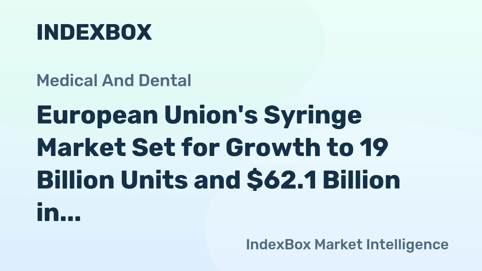 European Union's Syringe Market Set for Growth to 19 Billion Units and $62.1 Billion in Value