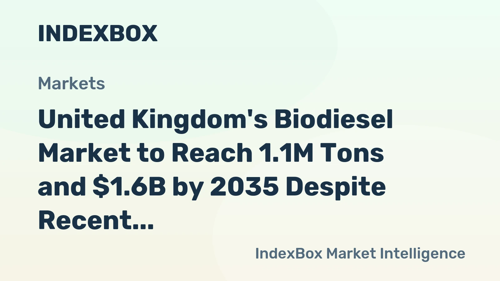 United Kingdom's Biodiesel Market to Reach 1.1M Tons and $1.6B by 2035 Despite Recent Contraction