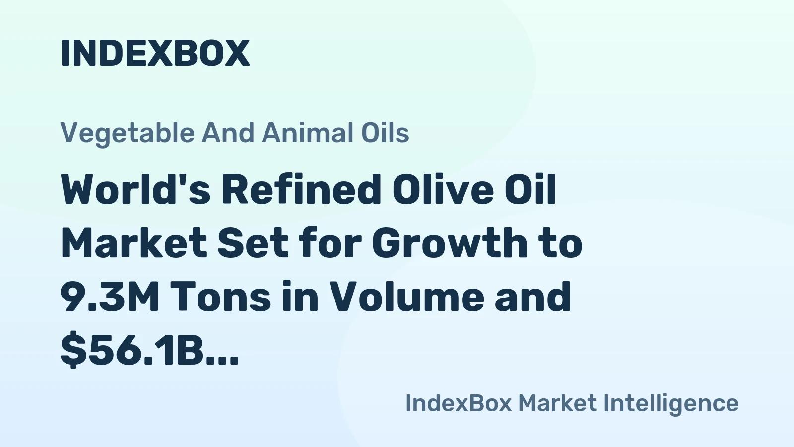 World's Refined Olive Oil Market Set for Growth to 9.3M Tons in Volume and $56.1B in Value