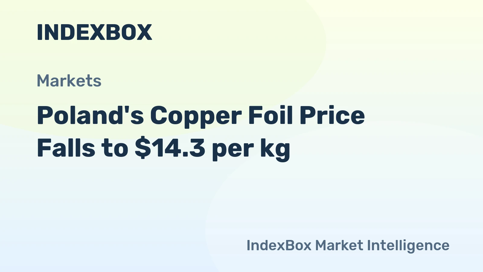 Poland's Copper Foil Price Falls to $14.3 per kg
