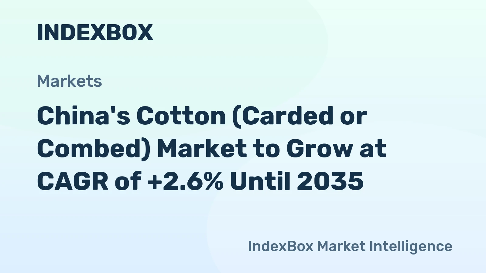 China's Cotton (Carded or Combed) Market to Grow at CAGR of +2.6% Until 2035