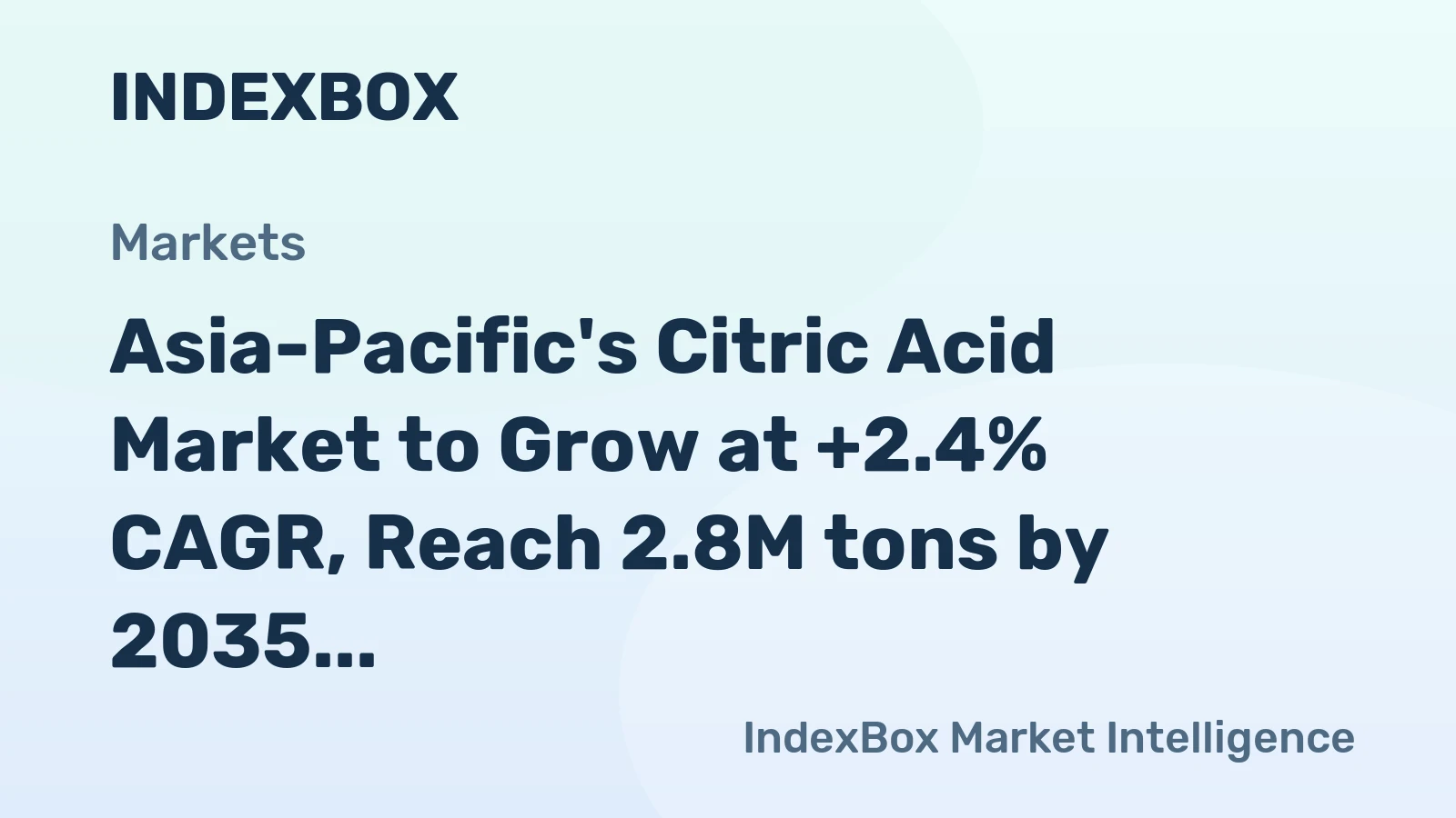 Asia-Pacific's Citric Acid Market to Grow at +2.4% CAGR, Reach 2.8M tons by 2035