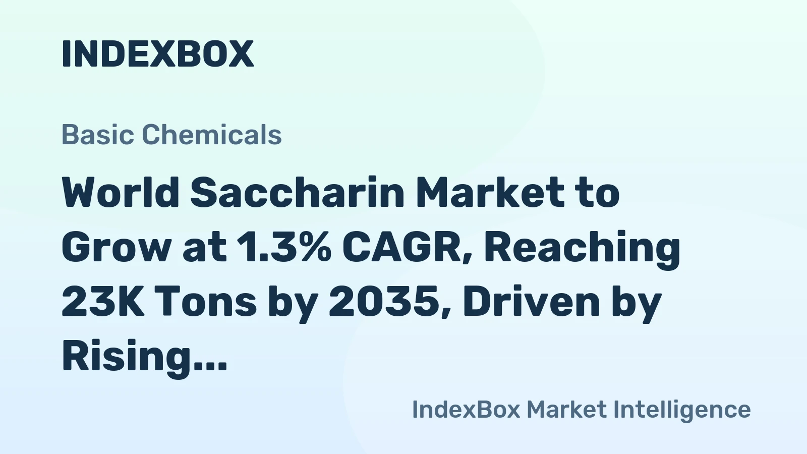 World Saccharin Market to Grow at 1.3% CAGR, Reaching 23K Tons by 2035, Driven by Rising Global Demand