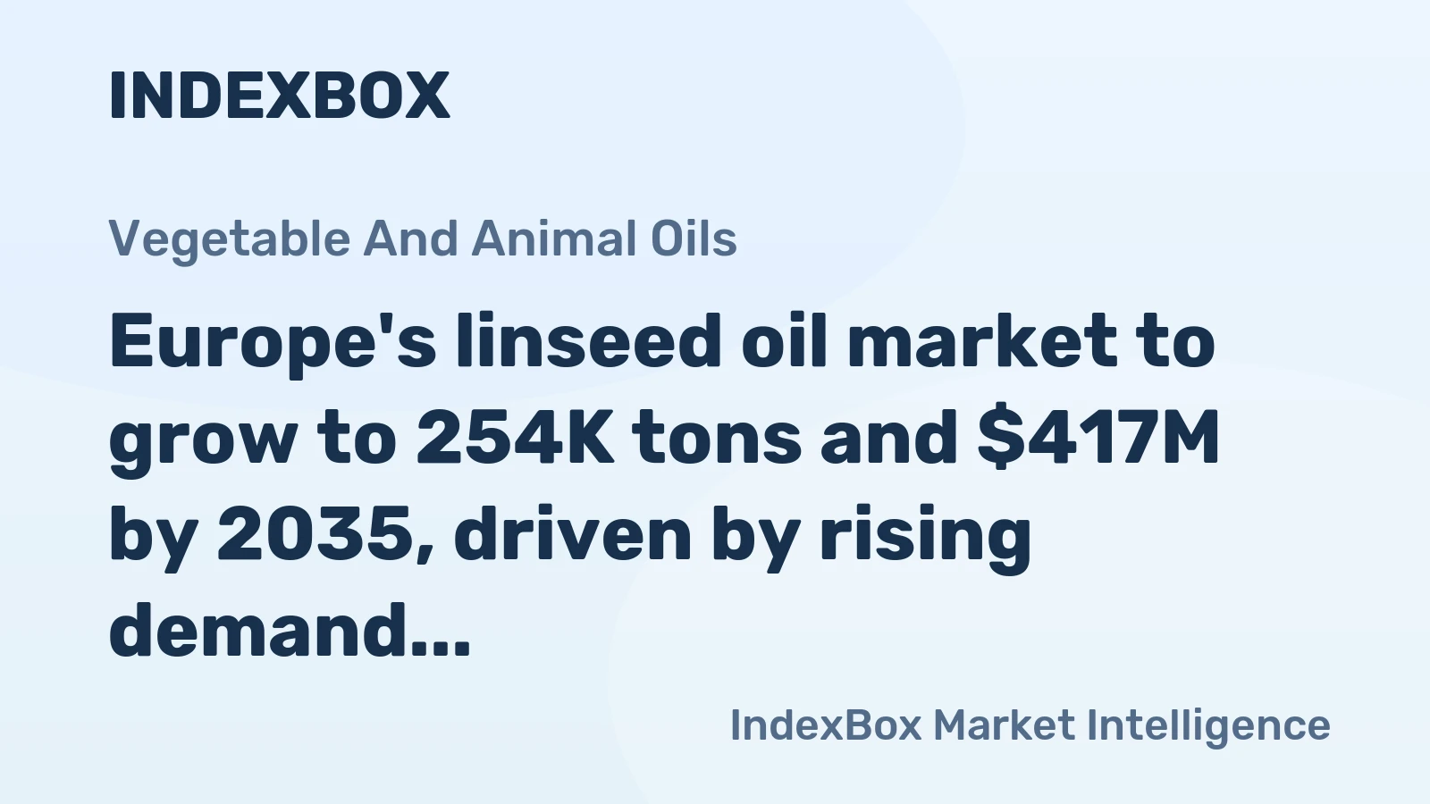 Europe's linseed oil market to grow to 254K tons and $417M by 2035, driven by rising demand.