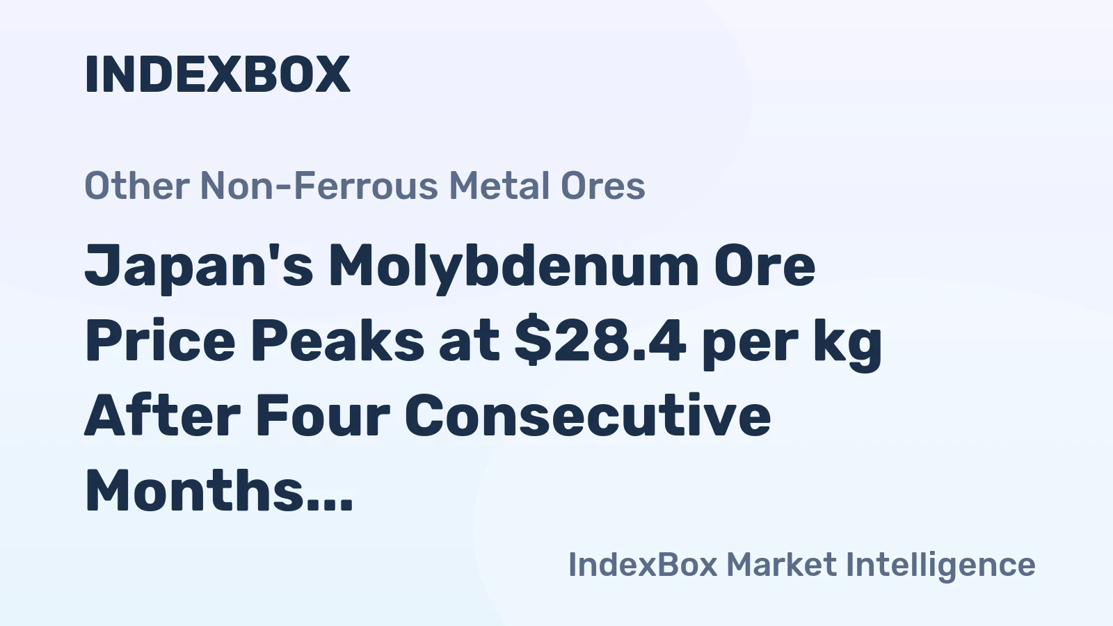 Japan's Molybdenum Ore Price Peaks at $28.4 per kg After Four Consecutive Months of Increase