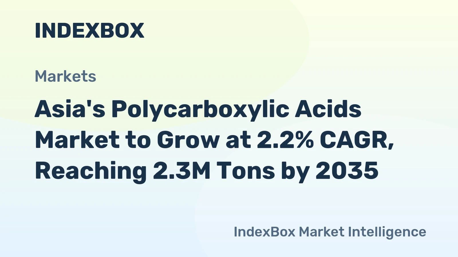 Asia's Polycarboxylic Acids Market to Grow at 2.2% CAGR, Reaching 2.3M Tons by 2035