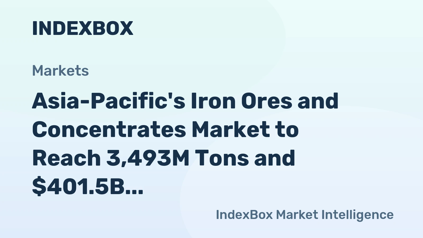Asia-Pacific's Iron Ores and Concentrates Market to Reach 3,493M Tons and $401.5B by 2035