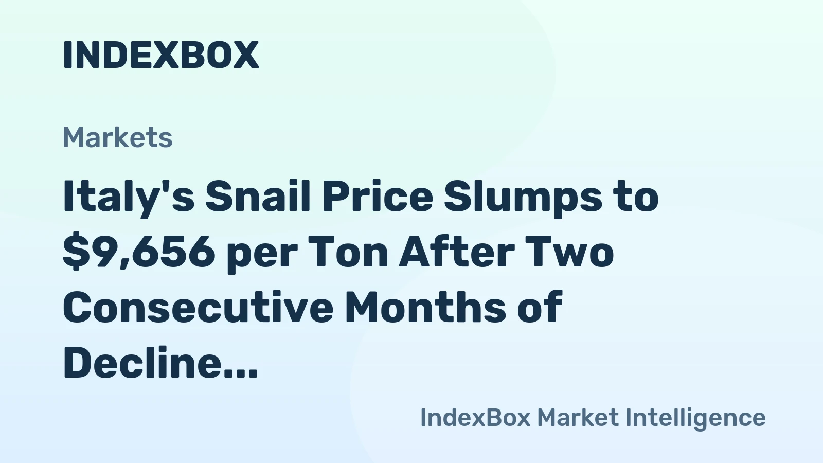 Italy's Snail Price Slumps to $9,656 per Ton After Two Consecutive Months of Decline