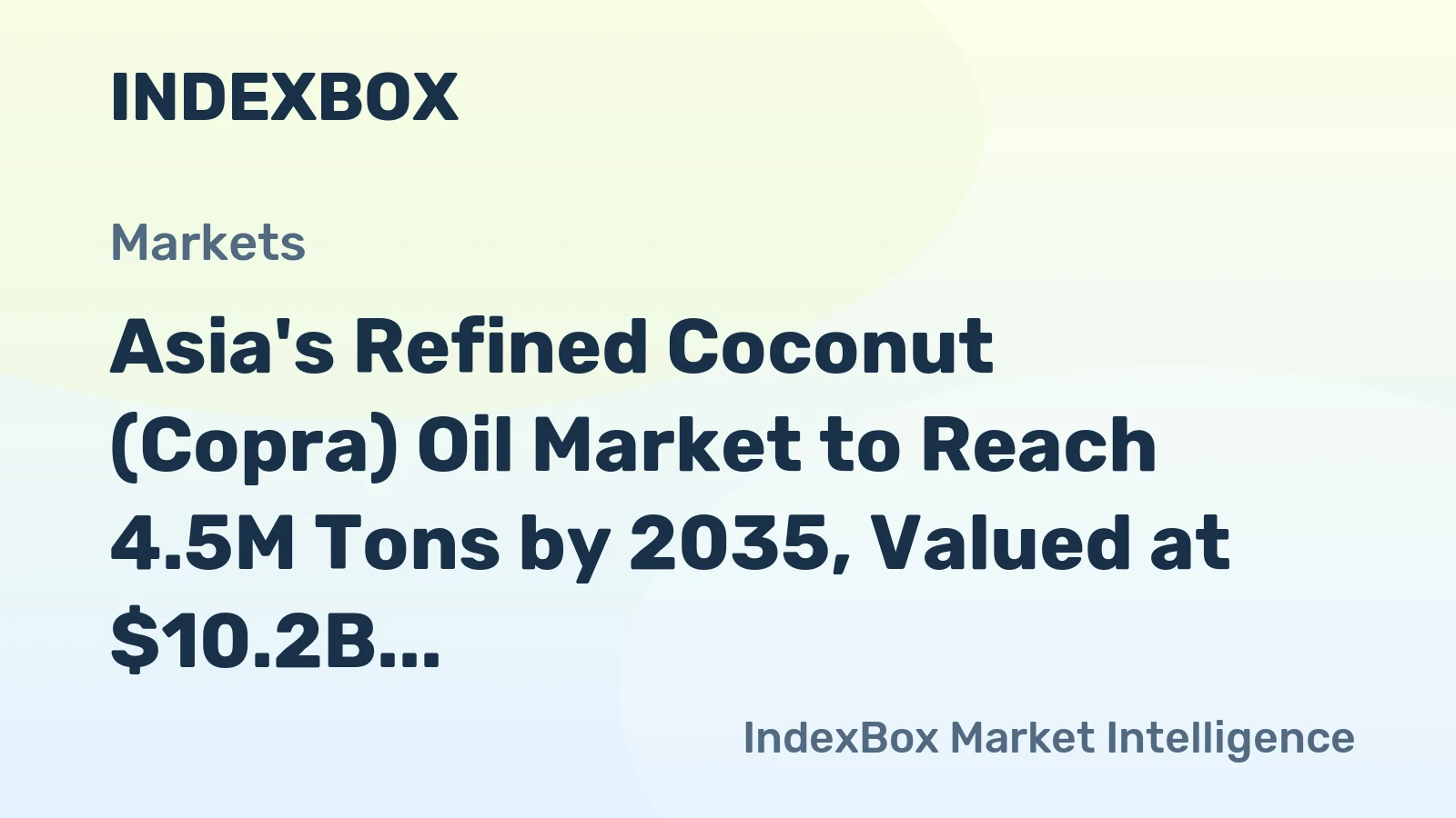 Asia's Refined Coconut (Copra) Oil Market to Reach 4.5M Tons by 2035, Valued at $10.2B