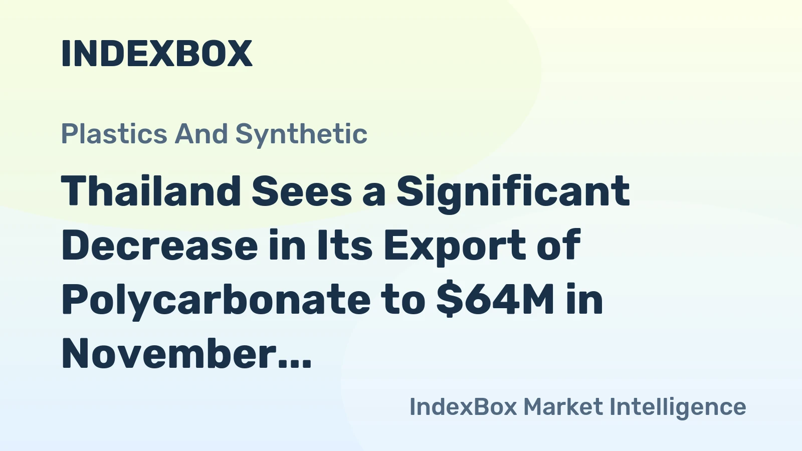 Thailand Sees a Significant Decrease in Its Export of Polycarbonate to $64M in November 2023