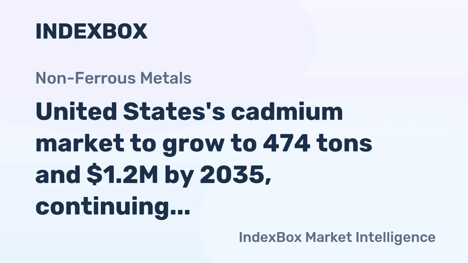 United States's cadmium market to grow to 474 tons and $1.2M by 2035, continuing an upward trend.