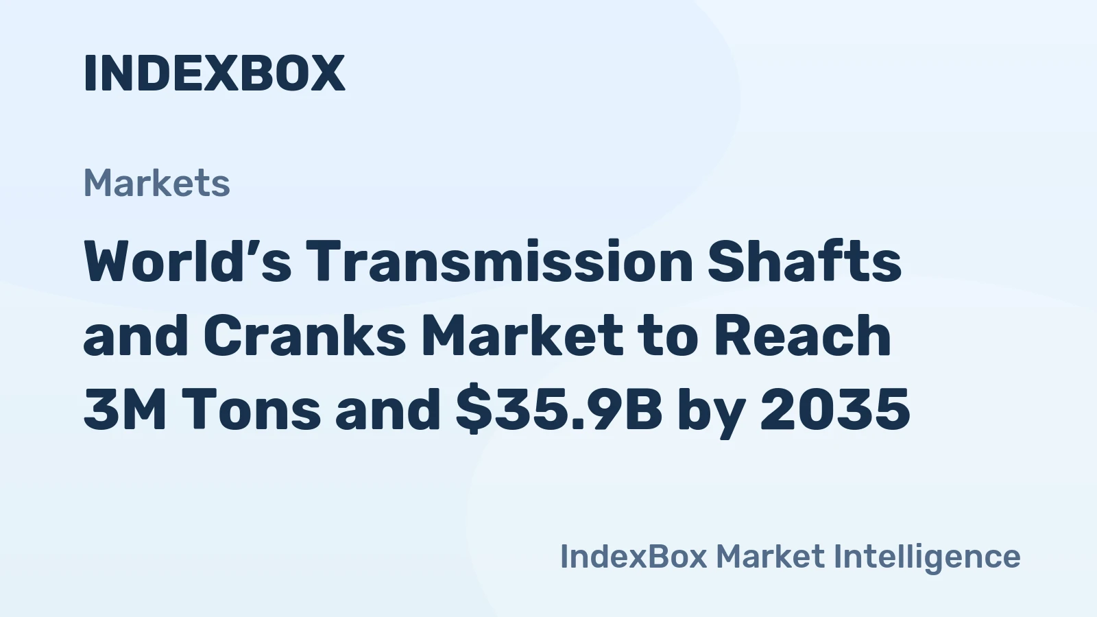 World’s Transmission Shafts and Cranks Market to Reach 3M Tons and $35.9B by 2035