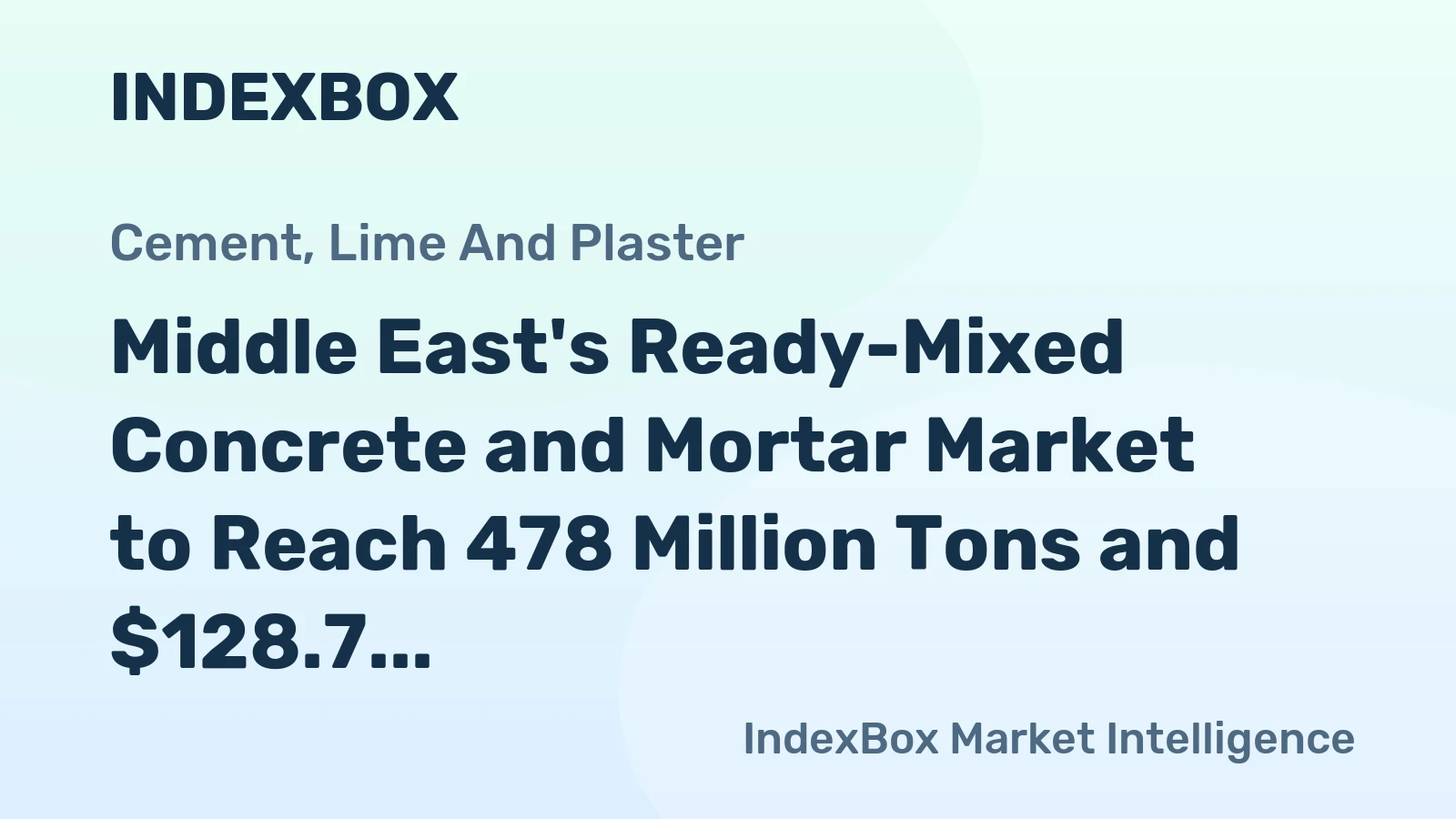 Middle East's Ready-Mixed Concrete and Mortar Market to Reach 478 Million Tons and $128.7 Billion by 2035